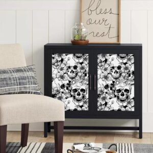 HAOKHOME Gothic Peel and Stick Wallpaper Sugar Skull Floral for Bedroom Black/White Removable Accent Wall Decorations 17.7in x 9.8ft