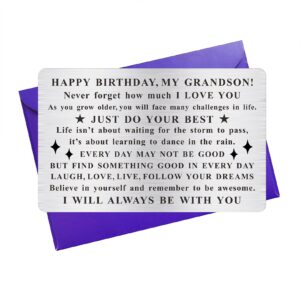 mxrsdf grandson birthday card, grandson bday gift, engraved wallet card