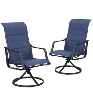 patiofestival patio dining chairs 2 pieces textilene outdoor high back swivel rockers set with all weather frame (blue)