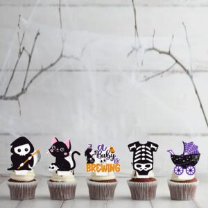 48Pcs Hallooween Cupcake Toppers A Baby is Brewing Cupcake Toppers Halloween Baby Shower Cake Decorations Ghost Pumpkin Cupcake Picks for Happy Hallowwen Boo Baby Shower Birthday Party Supplies