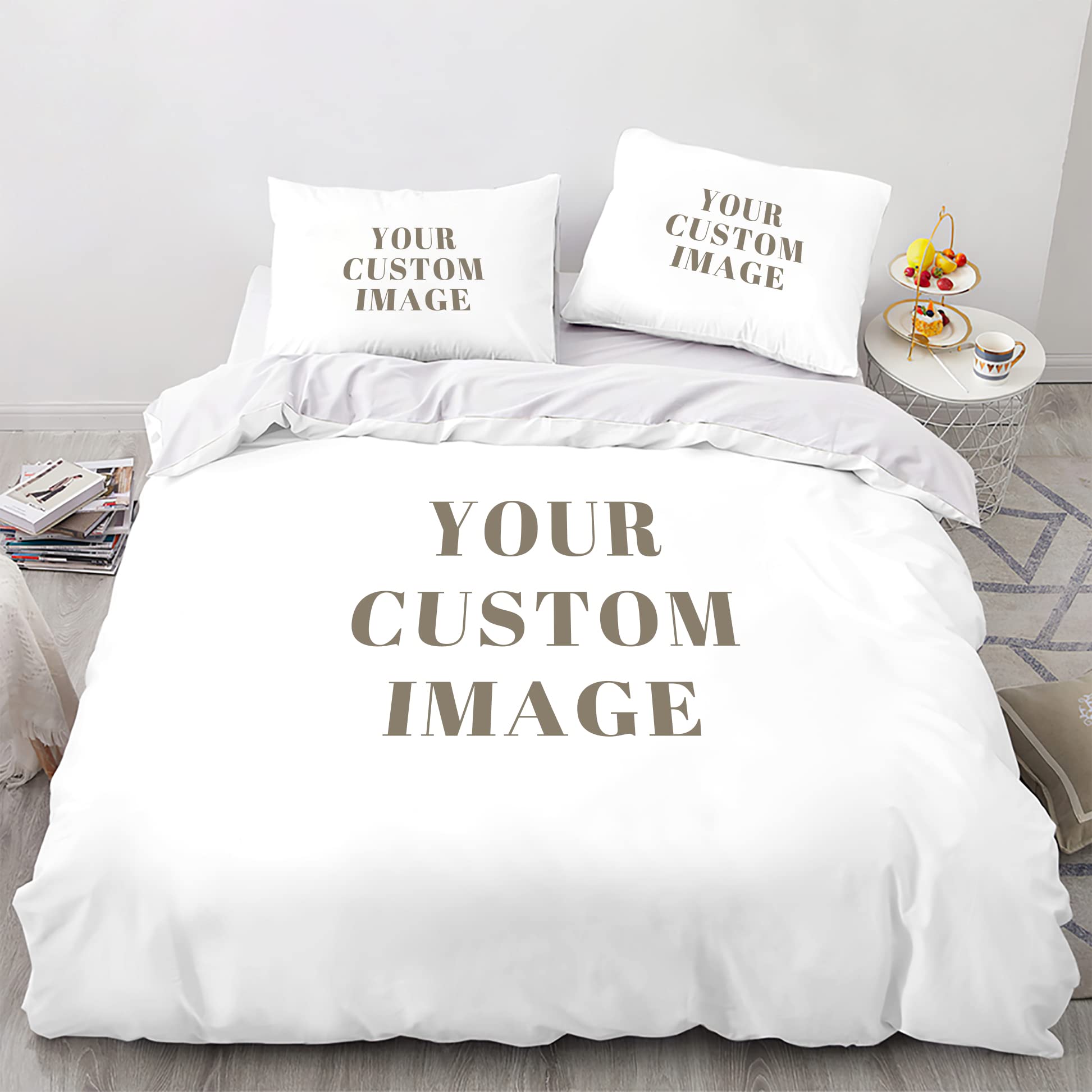 SENSING Custom Bedding Set, Personalised Printing Photo Text Logo Duvet Cover Sets, Customized Easy Care 3 Piece Set Zipper Closure for Family Kids Couples Baby Birthday Friendship (No Comforter)