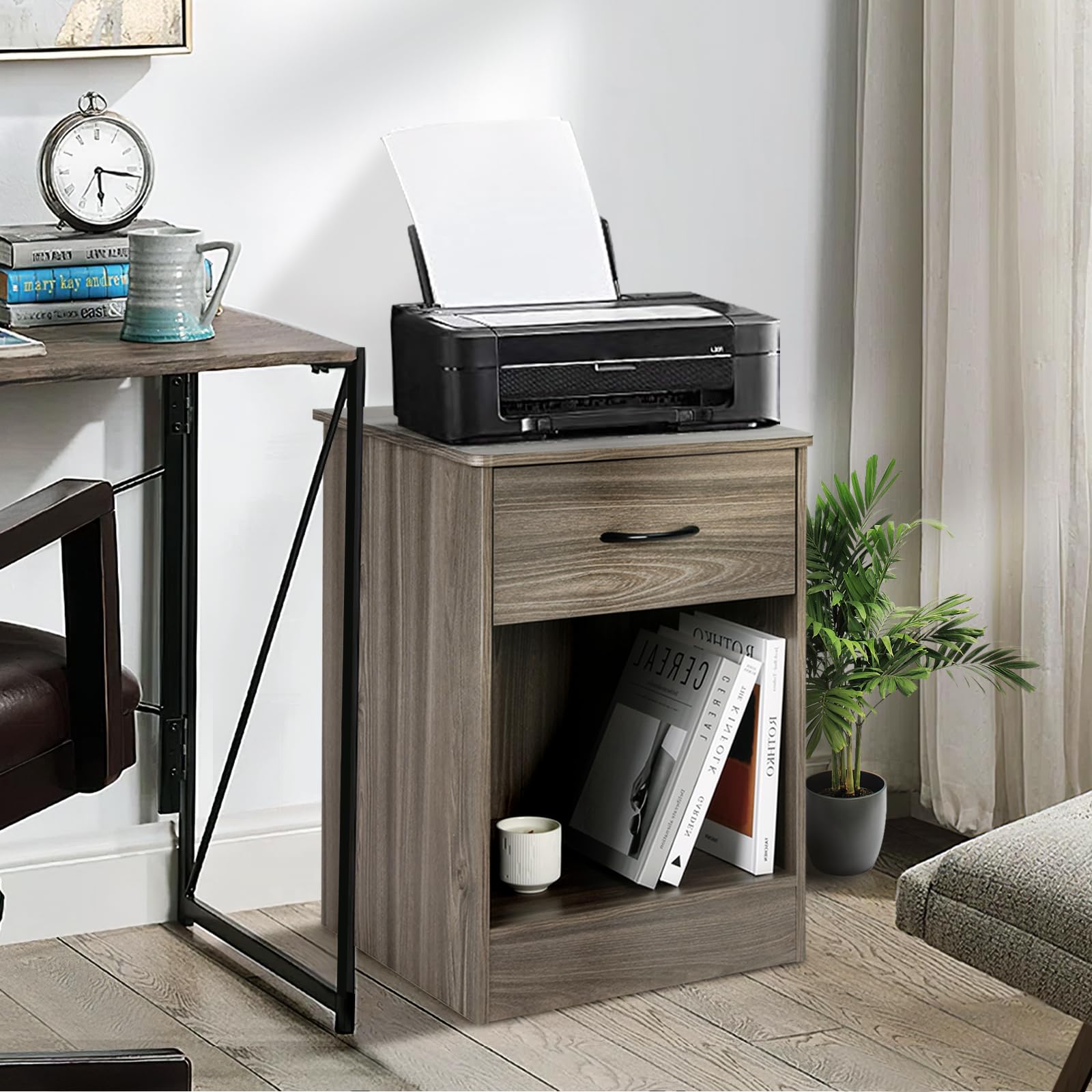 TUSY Black Nightstand with Drawer, Bedside Table Side Table for Small Place, Bed Table End Tables for Living Room Bedroom