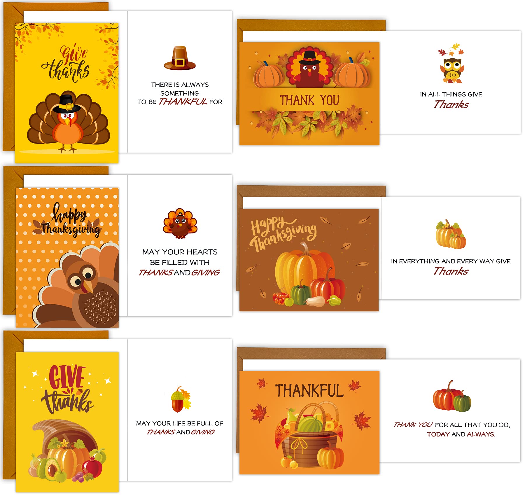 Funnlot Thanksgiving Cards 36PCS Bulk Thanksgiving Cards with Envelopes for Family Thankful Cards Fall Autumn Holiday Parties Celebrations Harvest Wedding Dinner Happy Thanksgiving Cards Bulk