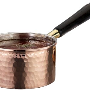 DEMMEX Copper Saucepan, 1mm Thick Solid Uncoated Copper, Wooden Handle, Tin Lined, 100% Handmade in Turkey (0.8 Quarts-5"x2.7")