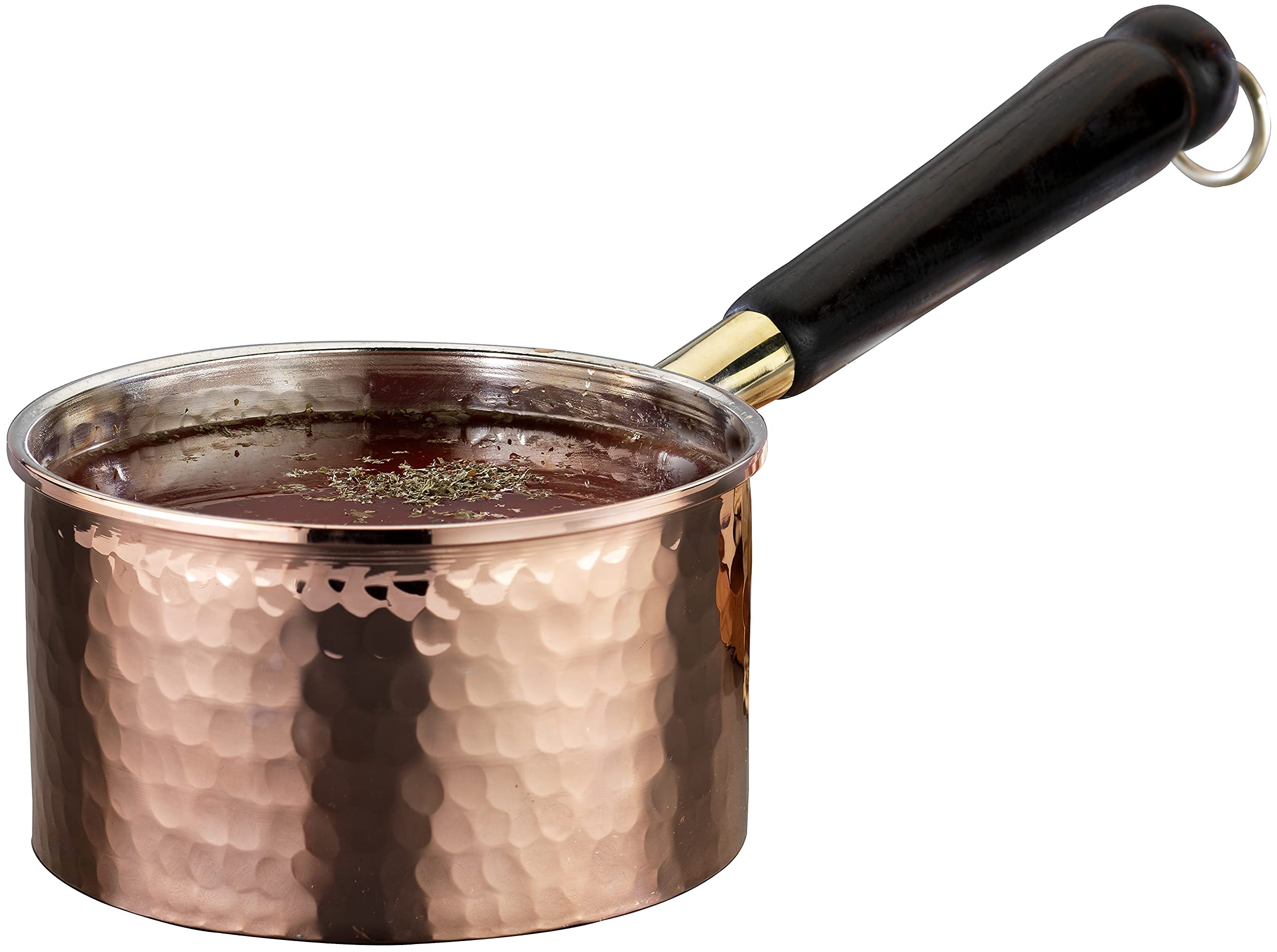 DEMMEX Copper Saucepan, 1mm Thick Solid Uncoated Copper, Wooden Handle, Tin Lined, 100% Handmade in Turkey (0.8 Quarts-5"x2.7")