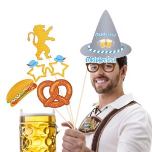 25Pcs The Munich Oktoberfest Photo Booth Props with Stick, German Oktoberfest Selfie Props, Wiesenbier Party Supplies,Sausage,Beer,Gold Dress,Leather Pants Theme Backdrop Decorations