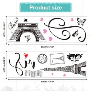 Gueevin 2 Sheets Paris Tower Wall Stickers Eiffel Tower Wall Sticker Decal Removable Paris Tower Wall Decor for Bedroom Living Room Sofa Backdrop TV Wall Romance Decoration