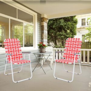 VINGLI Patio Lawn Webbed Folding Chairs Set of 2, Outdoor Beach Portable Camping Chair for Yard, Garden Dining (Red, Classic)