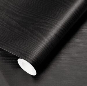 17.71" x400"black wood wallpaper peel and stick film black wallpaper self adhesive removable wallpaper for countertop furniture kitchen cabinet vinyl wallpaper thickening upgrade easy to clean