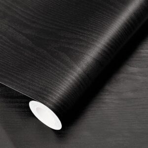 17.71" x400"Black Wood Wallpaper Peel and Stick Film Black Wallpaper Self Adhesive Removable Wallpaper for Countertop Furniture Kitchen Cabinet Vinyl Wallpaper Thickening Upgrade Easy to Clean