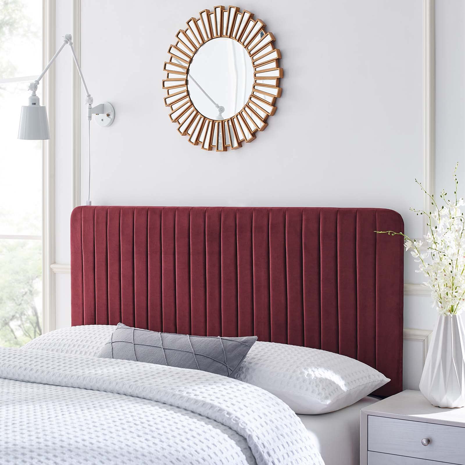 Modway Milenna Channel Tufted Performance Velvet King/California King Headboard in Maroon