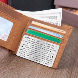 MXRSDF Grandson Birthday Card, Grandson Bday Gift, Engraved Wallet Card