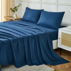 ilavande twin sheets set, super soft 1800 series microfiber twin bed sheets set for kids-wrinkle free & breathable-14 deep pocket sheets twin size bed set(twin,navy blue)