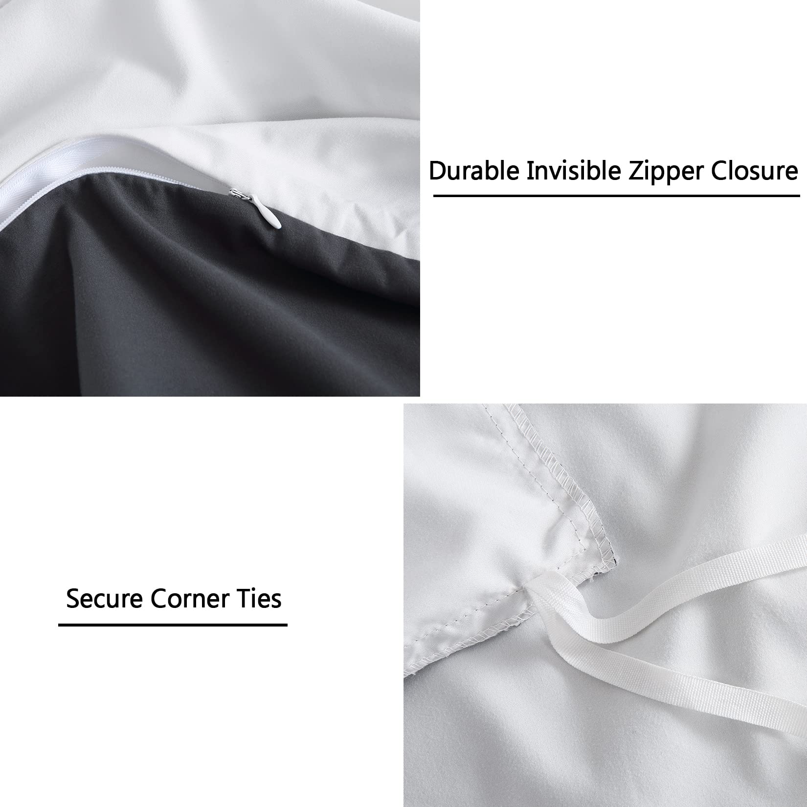 White Duvet Cover King Size, Ultra Soft Double Brushed Microfiber Duvet Cover Set 3 Pieces with Zipper Closure, Reversible Duvet Cover for All Season, White/Charcoal Grey, 104x90 Inches