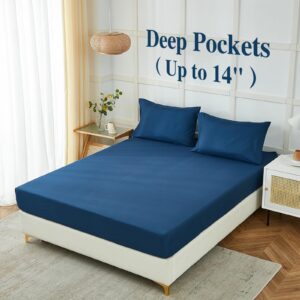 ILAVANDE Twin Sheets Set, Super Soft 1800 Series Microfiber Twin Bed Sheets Set for Kids-Wrinkle Free & Breathable-14 Deep Pocket Sheets Twin Size Bed Set(Twin,Navy Blue)