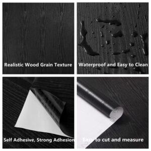 17.71" x400"Black Wood Wallpaper Peel and Stick Film Black Wallpaper Self Adhesive Removable Wallpaper for Countertop Furniture Kitchen Cabinet Vinyl Wallpaper Thickening Upgrade Easy to Clean