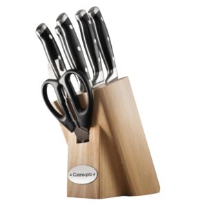 cuisine::pro artisan™ knife block (licht, 7 piece set) - premium german stainless steel, complete knife set, full tang handles, guard lip, stylish block display, professional kitchen knives