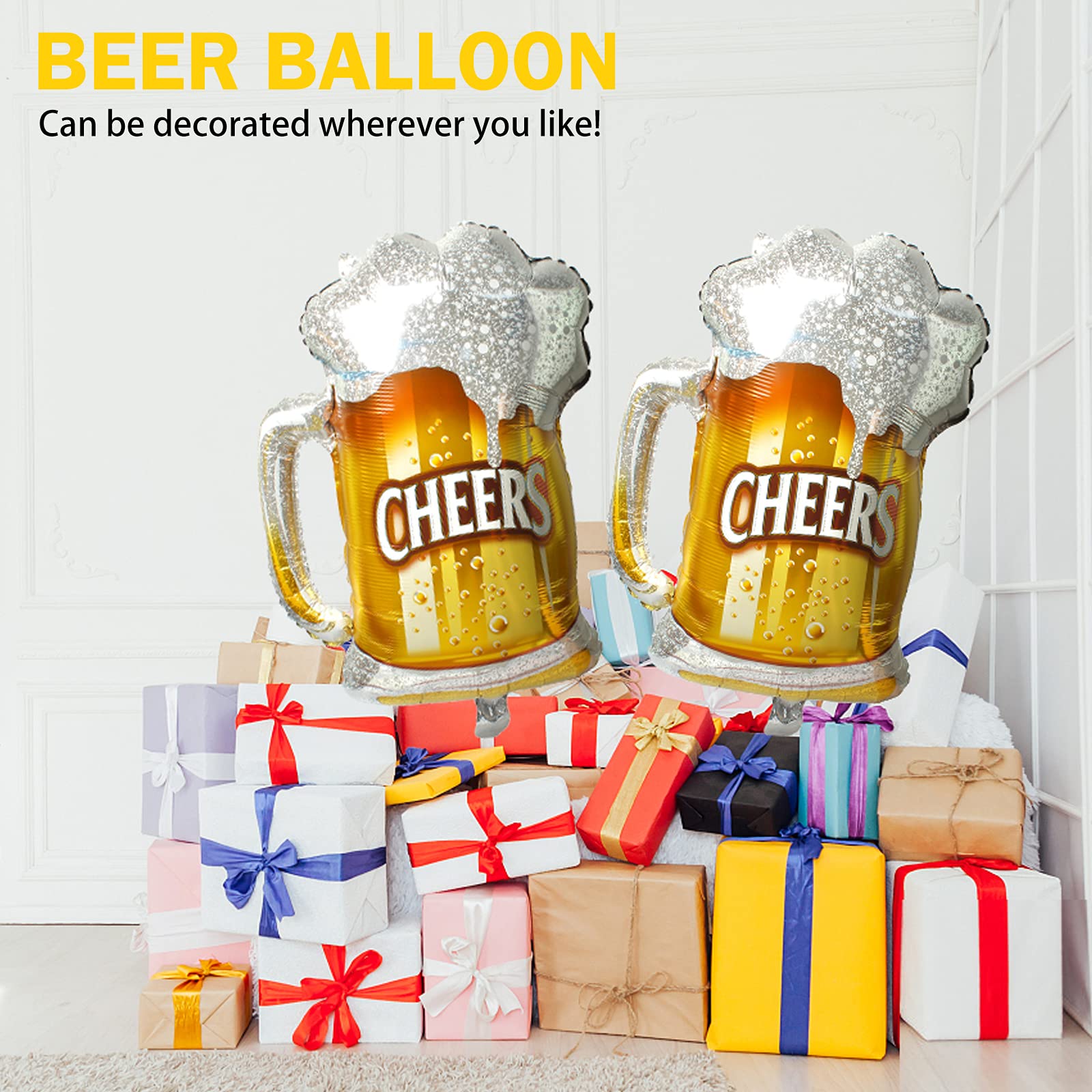 BIEUFBJI Beer Cup Balloons Set of 2, Beer Mug Cheers Foil Balloons Fit for Summer Party, Beer Festival, Birthday Party Wedding and More Decor