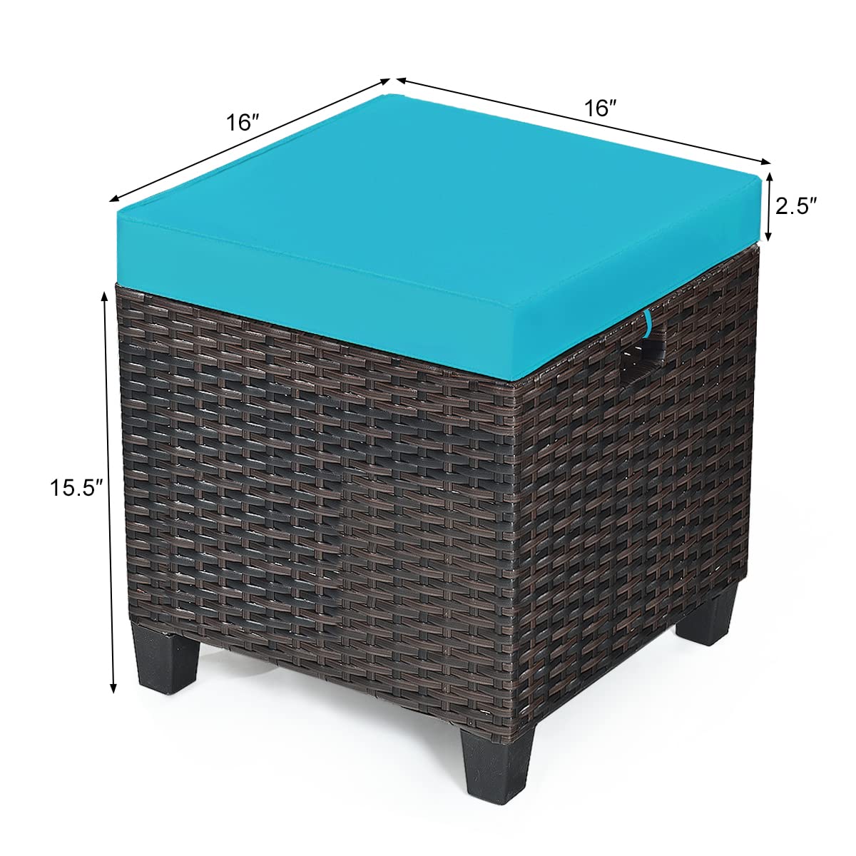 CLEEMAN Outdoor Ottoman Set of 2, All Weather Rattan Wicker Patio Ottoman w/Removable Cushions, Outdoor Footstool Footrest for Patio Garden Porch Poolside (Turquoise)