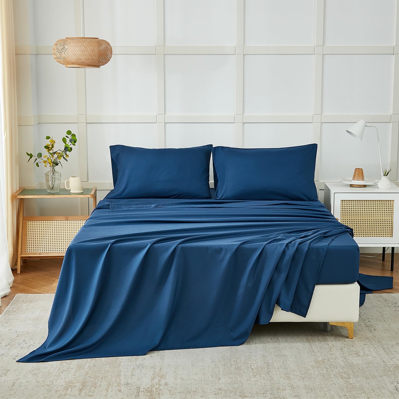 ILAVANDE Twin Sheets Set, Super Soft 1800 Series Microfiber Twin Bed Sheets Set for Kids-Wrinkle Free & Breathable-14 Deep Pocket Sheets Twin Size Bed Set(Twin,Navy Blue)