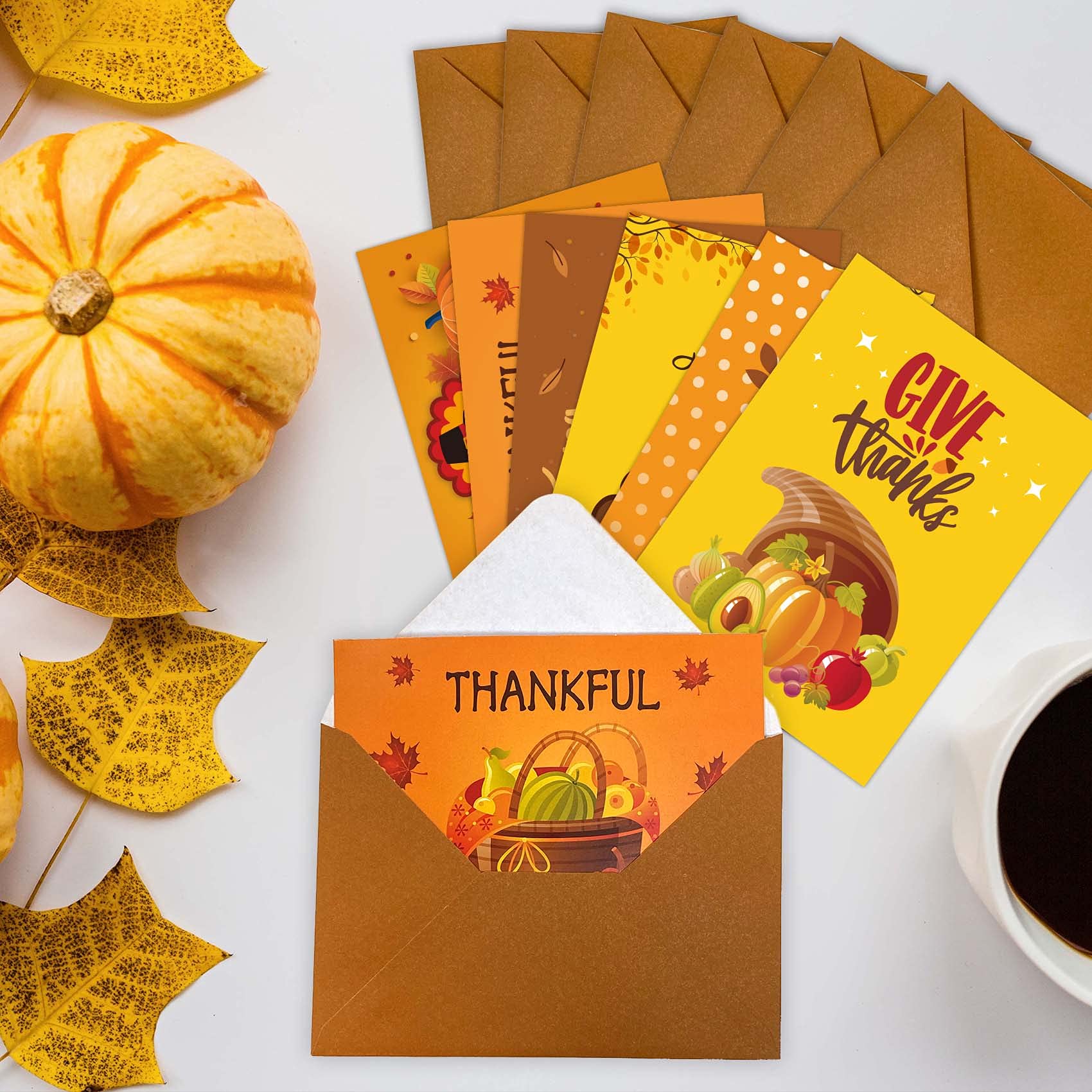 Funnlot Thanksgiving Cards 36PCS Bulk Thanksgiving Cards with Envelopes for Family Thankful Cards Fall Autumn Holiday Parties Celebrations Harvest Wedding Dinner Happy Thanksgiving Cards Bulk