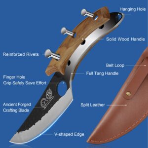 XYJ Full Tang Boning Knife Handmade Forged Butcher Knife Serbian Chef Knife Multi-functional Cleaver With Leather Sheath For Kitchen Camping or BBQ