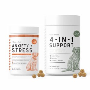 dog calming treats and all in 1 dog multivitamin - stress relief thiamine and l-tryptophan for fireworks, storms and anxiety - probiotics, digestive enzymes, omega skin and coat, hip and joint support