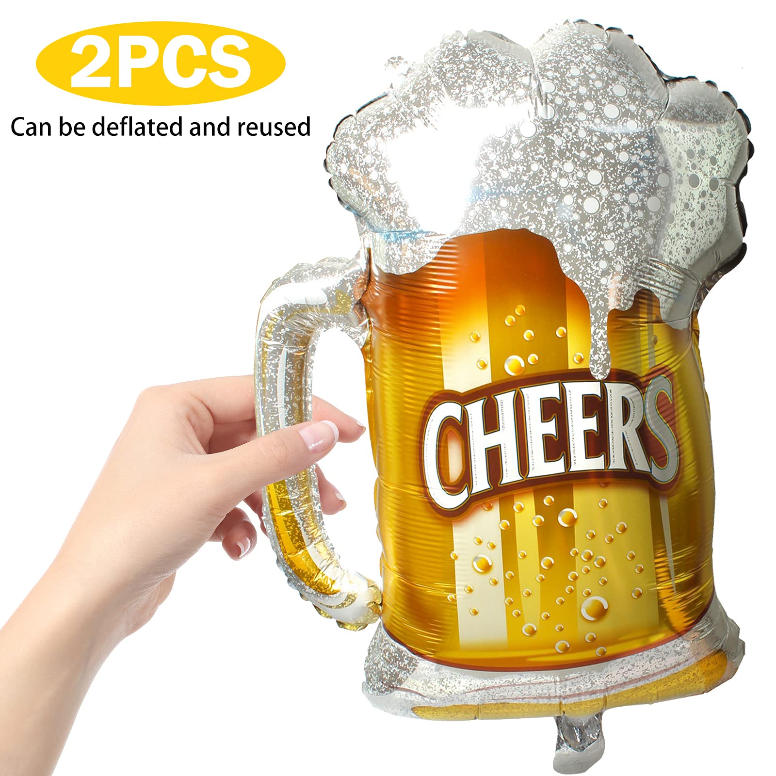 BIEUFBJI Beer Cup Balloons Set of 2, Beer Mug Cheers Foil Balloons Fit for Summer Party, Beer Festival, Birthday Party Wedding and More Decor