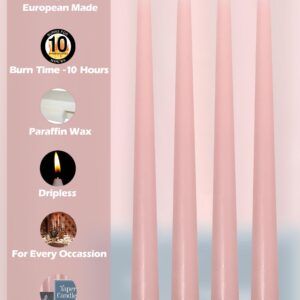 Hyoola Tall Taper Candles - 12 Inch Light Pink Unscented Dripless Taper Candles - 10 Hour Burn Time - 12 Pack