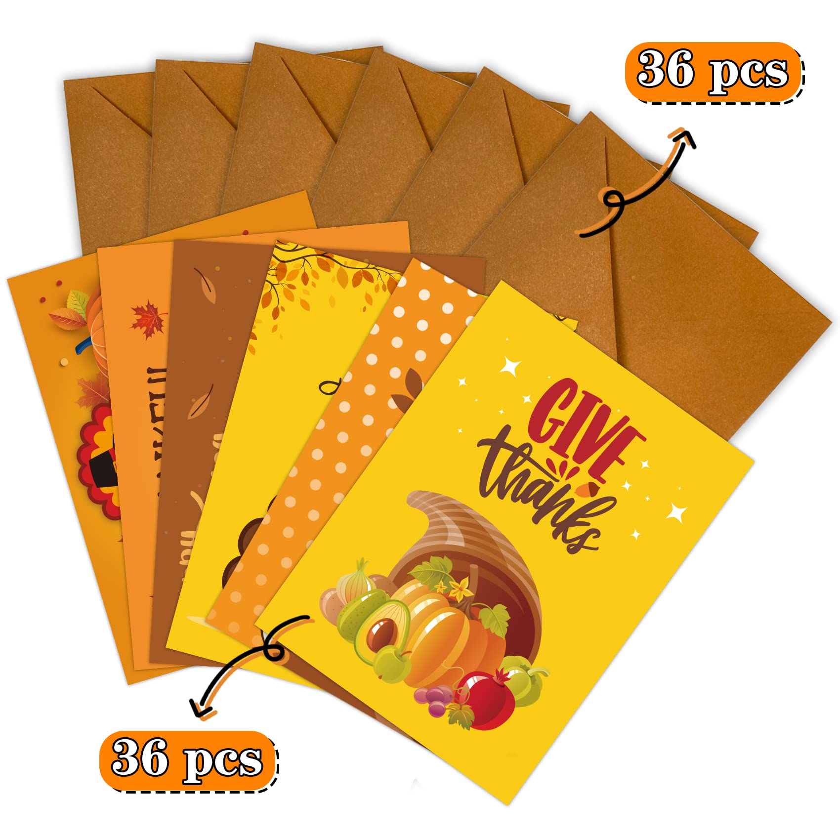 Funnlot Thanksgiving Cards 36PCS Bulk Thanksgiving Cards with Envelopes for Family Thankful Cards Fall Autumn Holiday Parties Celebrations Harvest Wedding Dinner Happy Thanksgiving Cards Bulk