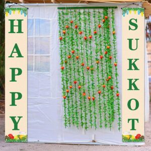 Happy Sukkot Porch Banner Sukkah Etrog Jewish Holiday Celebration Front Door Sign Wall Hanging Party Decoration