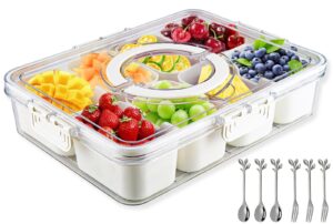 sanercraft snack box container, divided servingtray with lid and handle, snackle box charcuterie container adults fruit tray for beach, picnics, camping