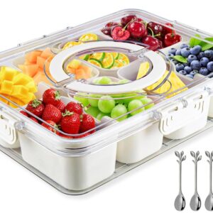 SanerCraft Snack Box Container, Divided ServingTray with lid and Handle, Snackle Box Charcuterie Container Adults Fruit Tray for Beach, Picnics, Camping