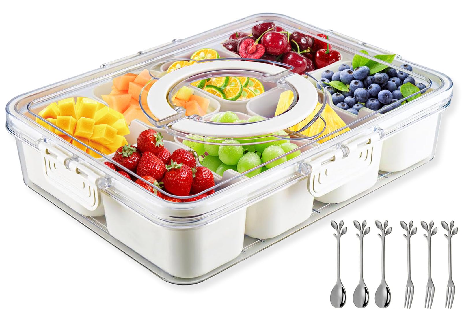 SanerCraft Snack Box Container, Divided ServingTray with lid and Handle, Snackle Box Charcuterie Container Adults Fruit Tray for Beach, Picnics, Camping