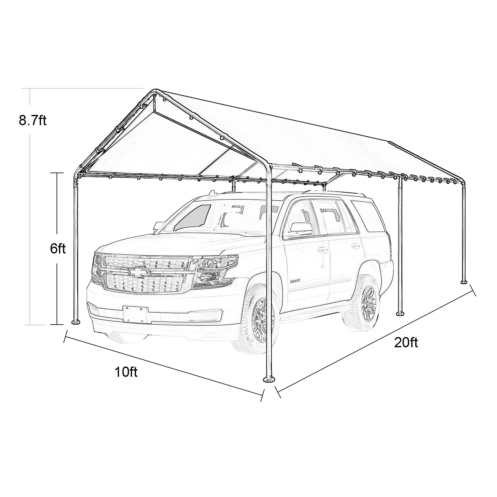 VOYSIGN Outdoor Heavy Duty Carport 10 X 20 Ft, Car Canopy with Three Reinforced Steel Cables (Green)