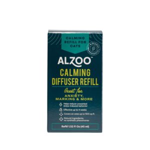 alzoo calming diffuser refill for cats, helps reduce unwanted stress-induced behavior, 100% plant-based active ingredients, covers up to 500 sq. ft, 1.52 fl. oz.