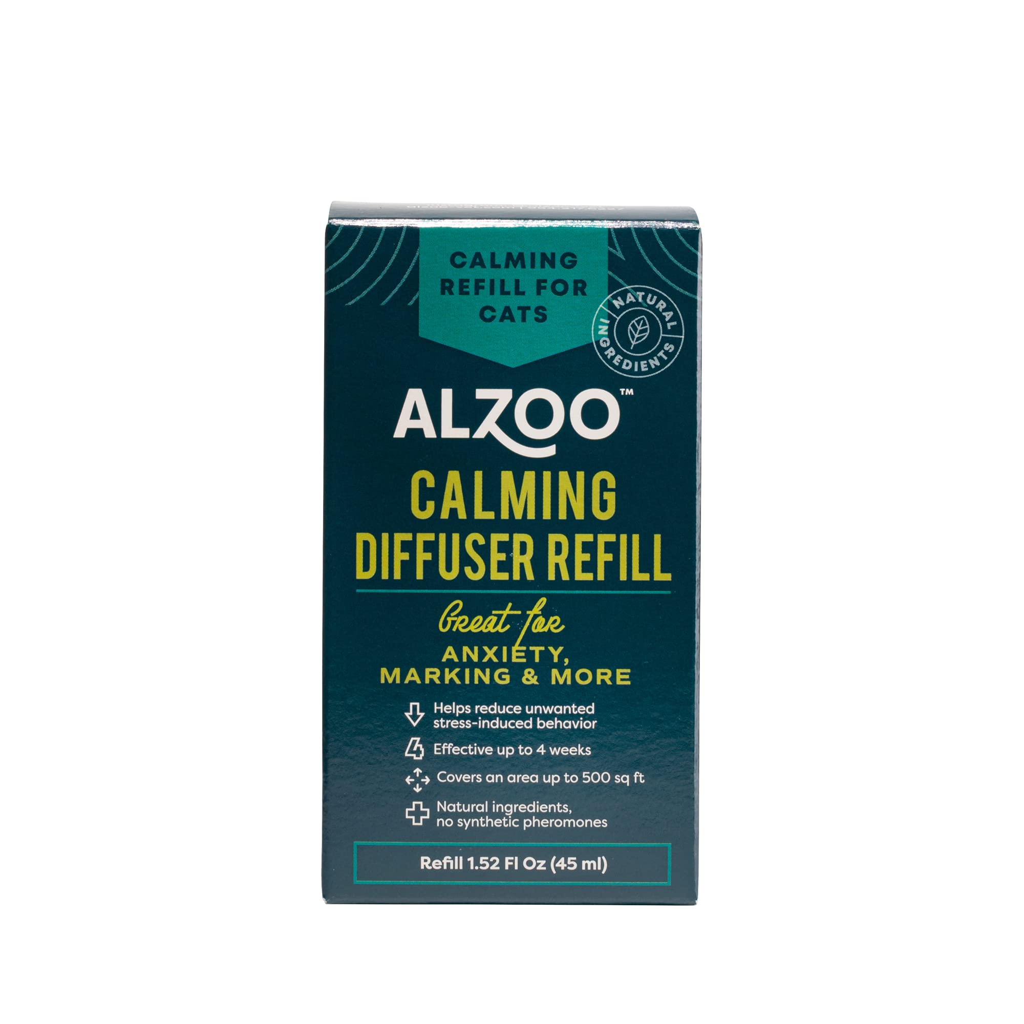 ALZOO Calming Diffuser Refill for Cats, Helps Reduce Unwanted Stress-Induced Behavior, 100% Plant-Based Active Ingredients, Covers Up to 500 Sq. Ft, 1.52 Fl. Oz.