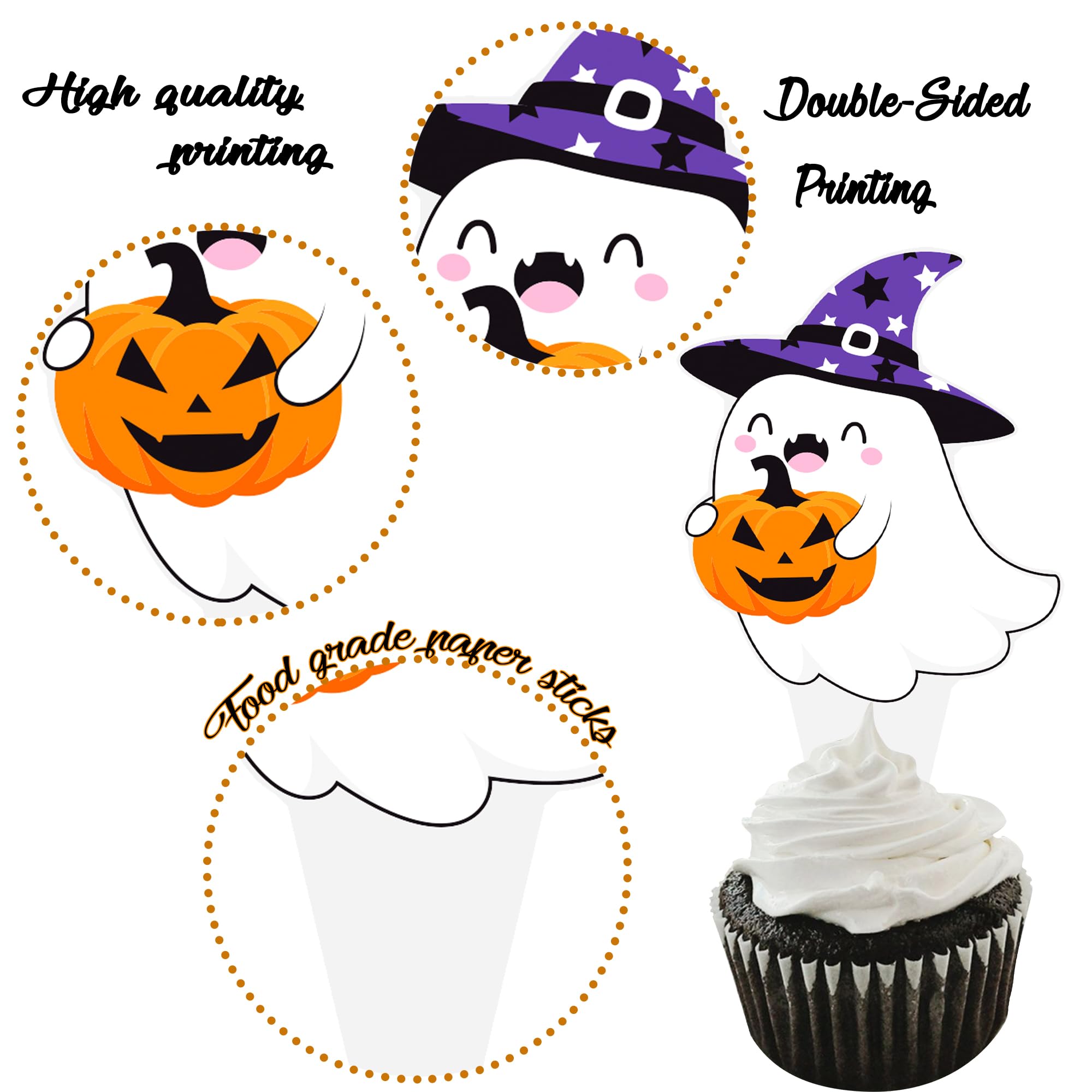 48Pcs Hallooween Cupcake Toppers A Baby is Brewing Cupcake Toppers Halloween Baby Shower Cake Decorations Ghost Pumpkin Cupcake Picks for Happy Hallowwen Boo Baby Shower Birthday Party Supplies