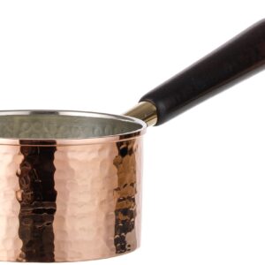 DEMMEX Copper Saucepan, 1mm Thick Solid Uncoated Copper, Wooden Handle, Tin Lined, 100% Handmade in Turkey (0.8 Quarts-5"x2.7")