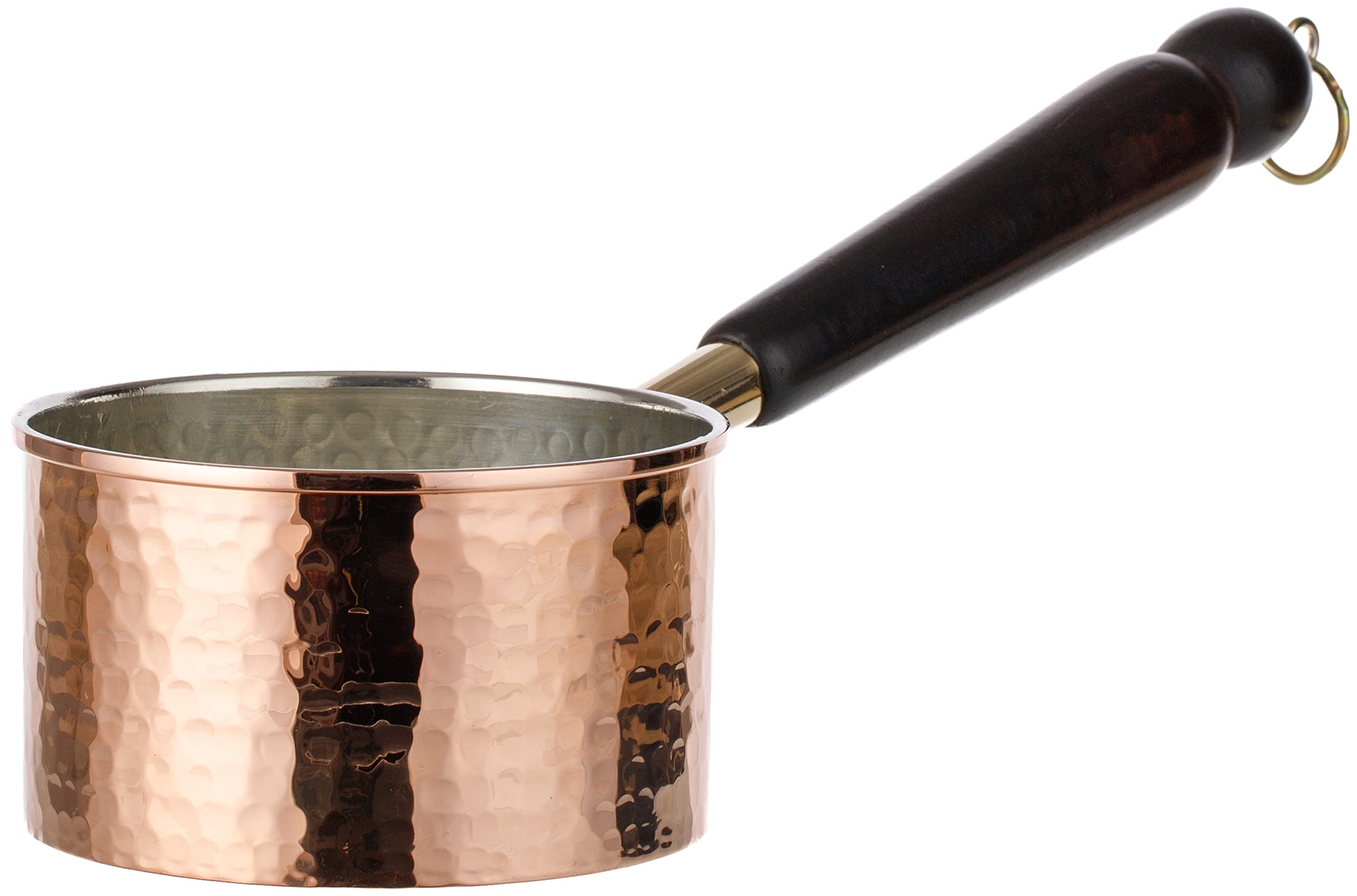 DEMMEX Copper Saucepan, 1mm Thick Solid Uncoated Copper, Wooden Handle, Tin Lined, 100% Handmade in Turkey (0.8 Quarts-5"x2.7")