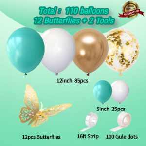 Teal Balloon Garland Kit - 122pcs Teal Balloon Arch Kit with Gold Butterfly, Turquoise Balloon Garland Kit for Birthday Graduation Wedding Baby Shower Engagement Festival Party