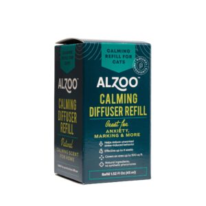 ALZOO Calming Diffuser Refill for Cats, Helps Reduce Unwanted Stress-Induced Behavior, 100% Plant-Based Active Ingredients, Covers Up to 500 Sq. Ft, 1.52 Fl. Oz.