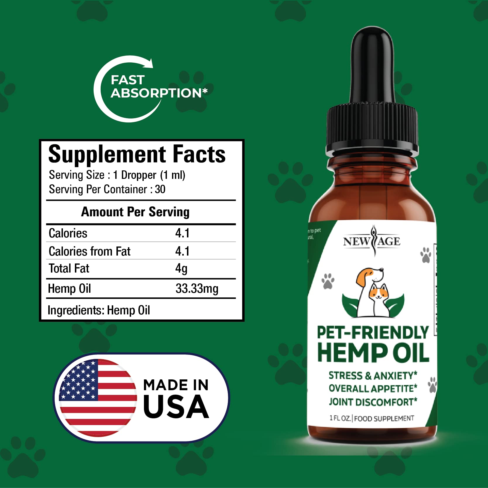 Natural Hemp Oil for Dogs and Cats by NEW AGE - Dog Calming Aid - Hip and Joint Health, Mobility, Immunity - Pet Hemp Oil Rich in Omega 3, 6, 9 – 2 Pack