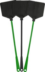 ofxdd rubber fly swatter, long fly swatter pack, fly swatter heavy duty, light green and black colors (3 pack)