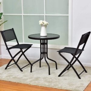 hysache, Weather-Resistant Indoor/Outdoor Patio Furniture Table and Chairs Conversation 3 PCS Bistro Set, Black