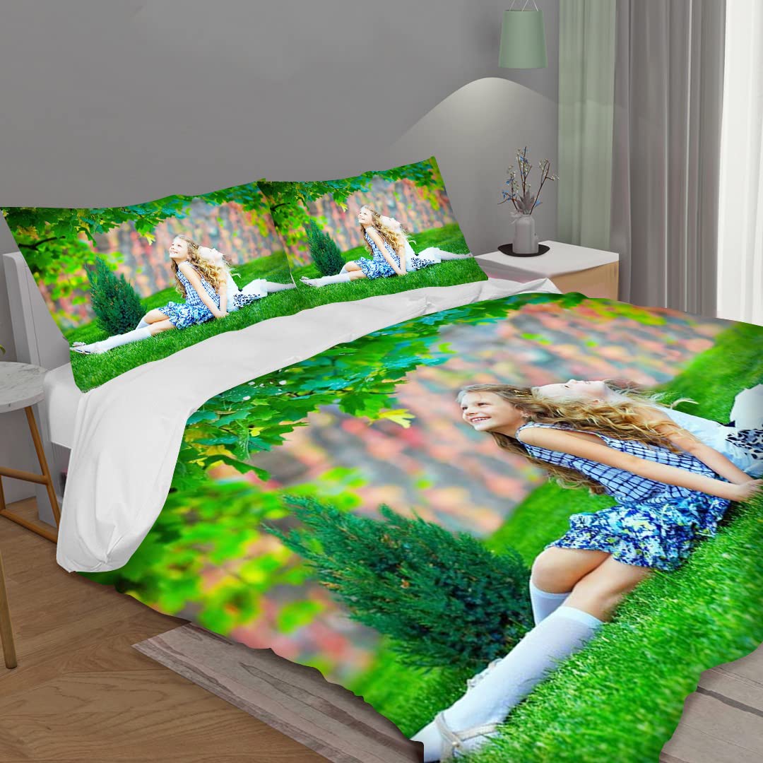 SENSING Custom Bedding Set, Personalised Printing Photo Text Logo Duvet Cover Sets, Customized Easy Care 3 Piece Set Zipper Closure for Family Kids Couples Baby Birthday Friendship (No Comforter)