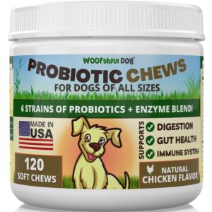 probiotics for dogs - digestive health, gut flora, bowel support, immune system support - soft chews supplement for dogs 120 ct, made in usa