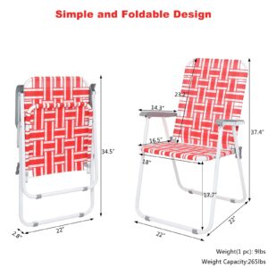 VINGLI Patio Lawn Webbed Folding Chairs Set of 2, Outdoor Beach Portable Camping Chair for Yard, Garden Dining (Red, Classic)