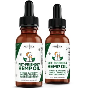 natural hemp oil for dogs and cats by new age - dog calming aid - hip and joint health, mobility, immunity - pet hemp oil rich in omega 3, 6, 9 – 2 pack