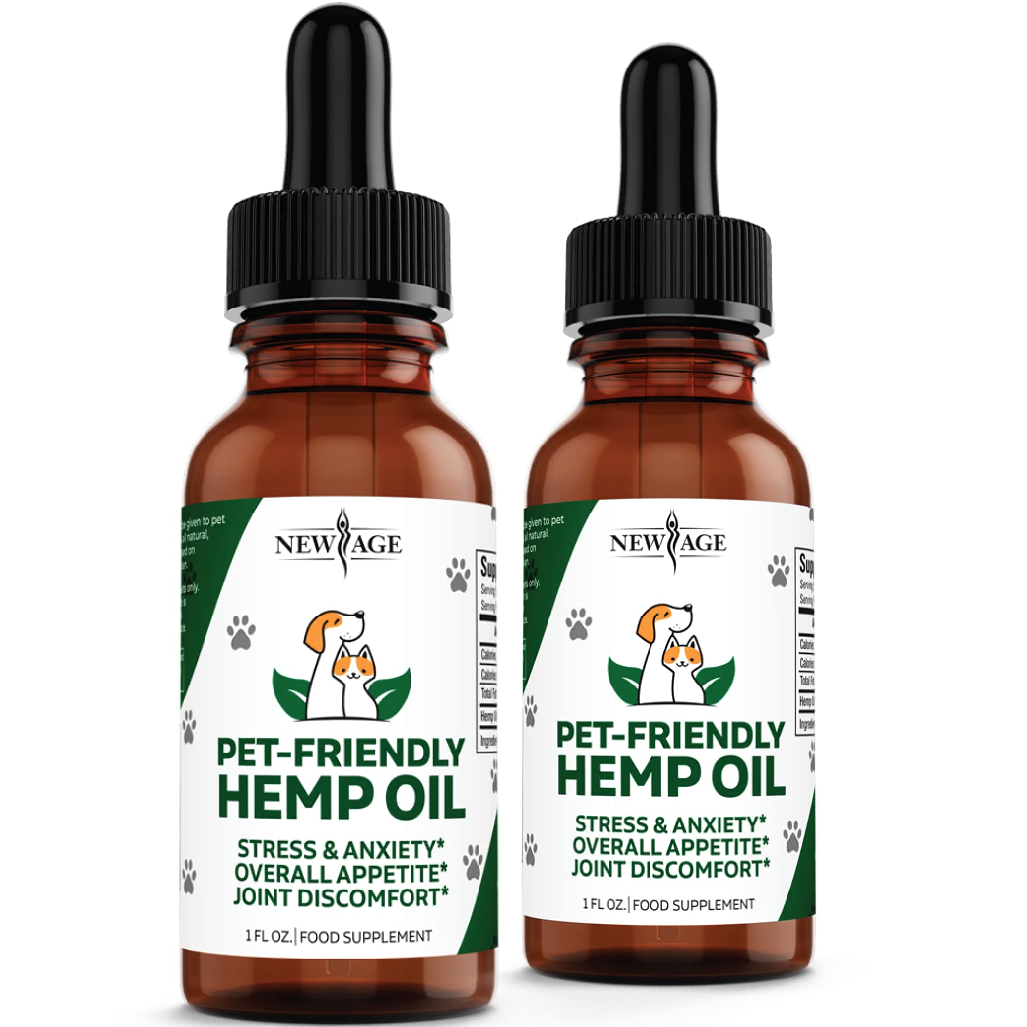 Natural Hemp Oil for Dogs and Cats by NEW AGE - Dog Calming Aid - Hip and Joint Health, Mobility, Immunity - Pet Hemp Oil Rich in Omega 3, 6, 9 – 2 Pack